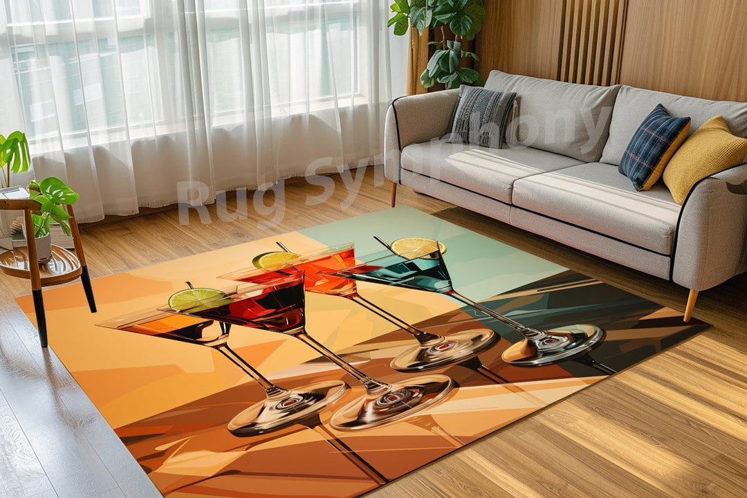 Mid Century Art Cocktail Rug, Cocktail Rug, Martini Bar Rug, Mid ...