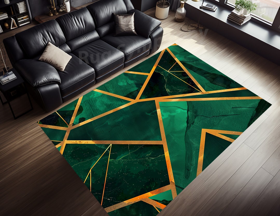 Emerald Geometric Shapes Rug, Emerald Green Marble Rug, Marble Texture ...
