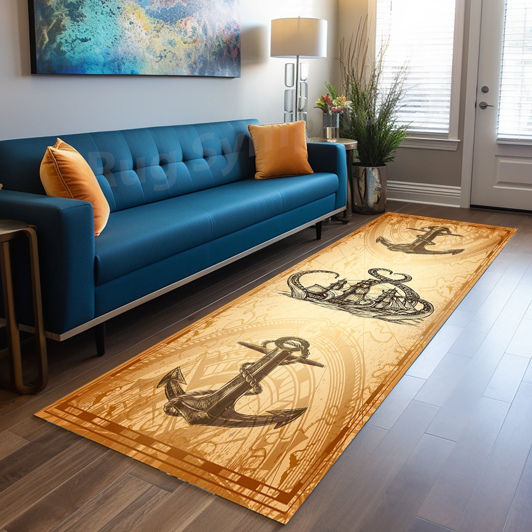 Retro Look Anchor Runner, Anchor Pattern Rug, Retro Anchor Runner ...