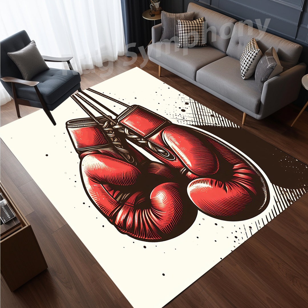 White Retro Look Boxing Gloves Rug, Boxing Gloves Rug, Boxing Graffiti ...