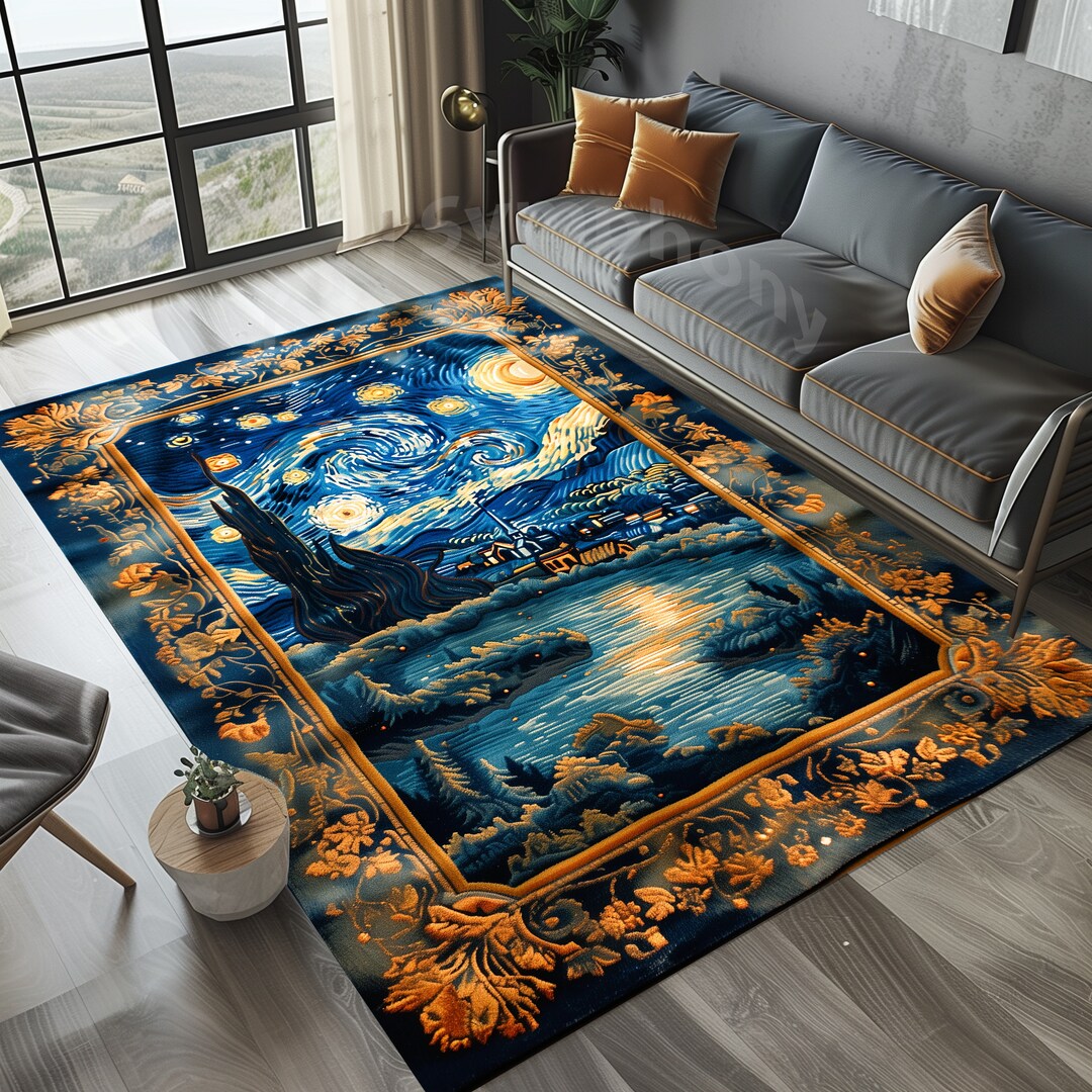 Vincent Van Gogh the Starry Night Oriental Rug, Starry Night Area Rug ...