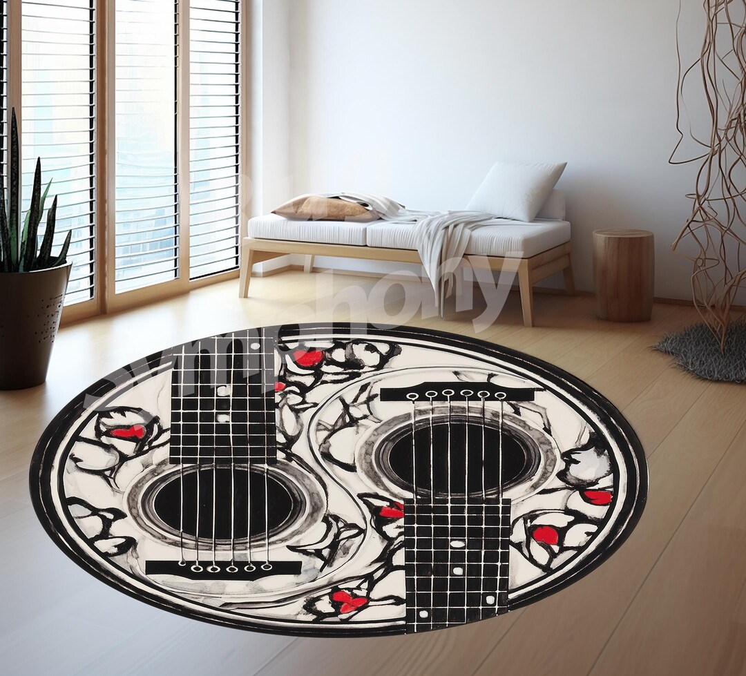 Abstract Guitar Rug: Round Music Room Decor - Etsy