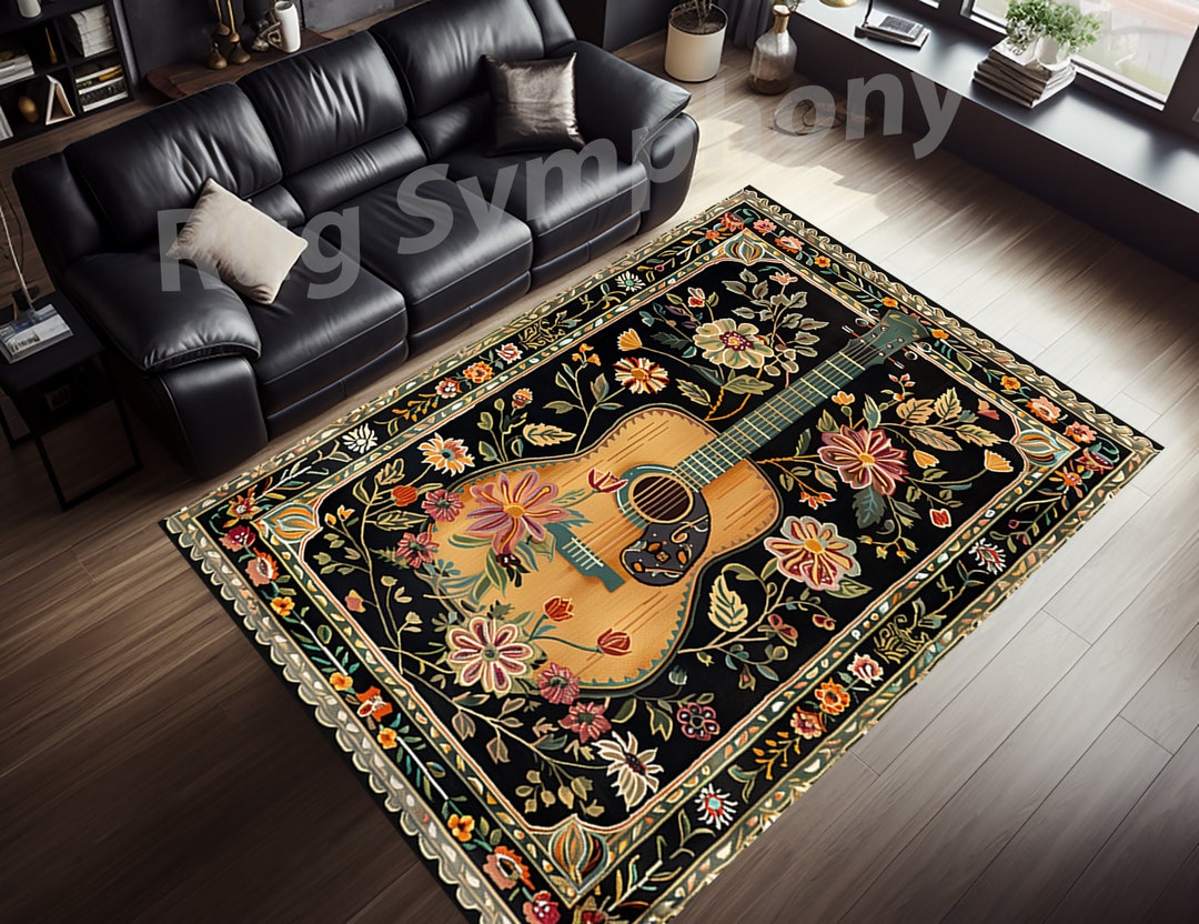 Rustic Guitar Rug, Colorful Guitar Rug, Traditional Guitar Rug ...