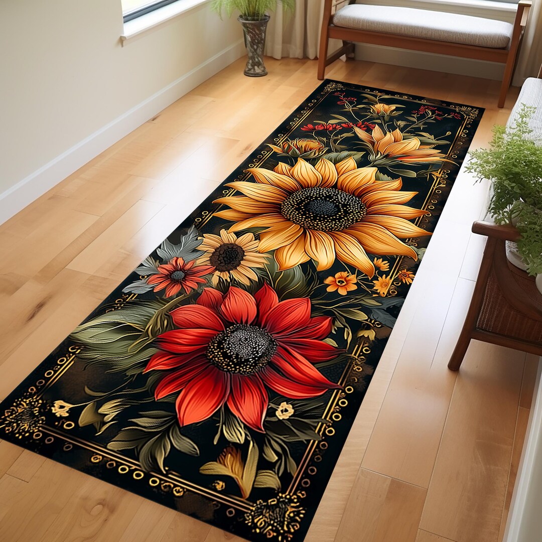 Colorful Sunflower Runner: Rustic Floral Painting Rug - Etsy