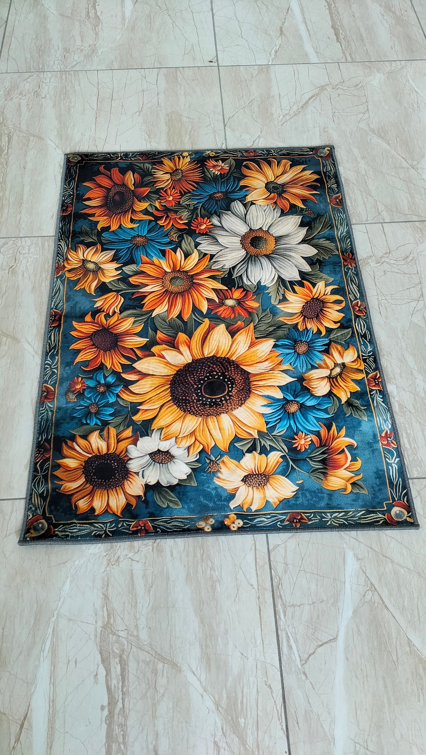 Traditional Sunflower Rug, Painting Sunflower Rug, Rustic Sunflower Rug ...