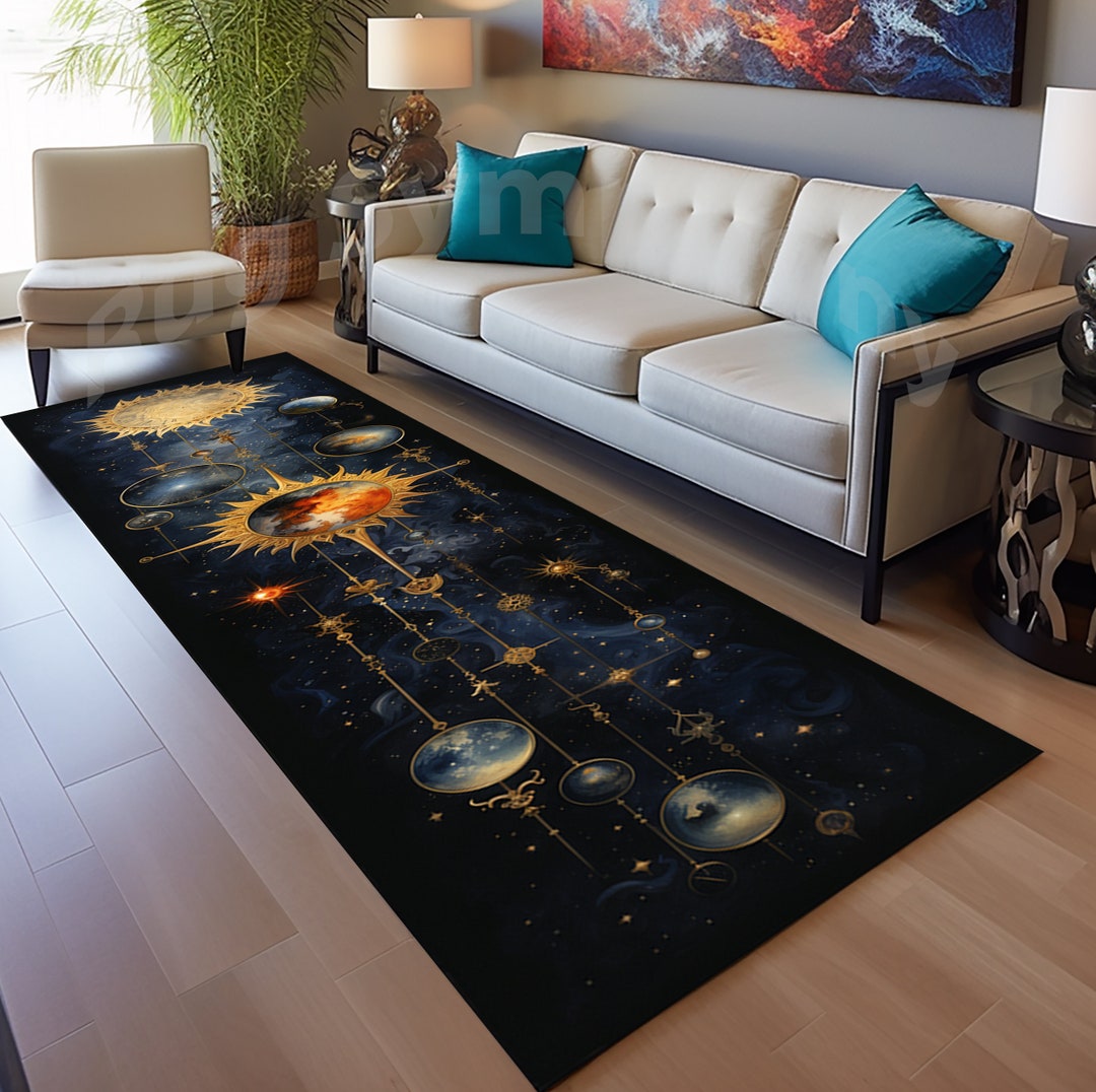 Celestial Pattern Watercolor Runner, Celestial Rug, Celestial Runner ...