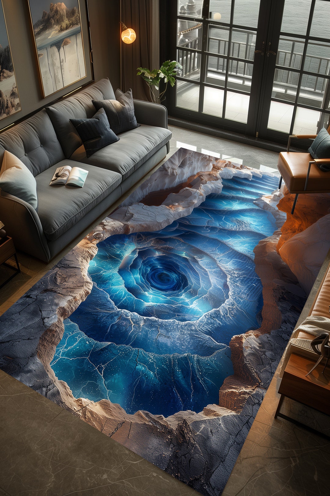 Living Room 3D Rug, 3D Look Area Rug, 3D Looking Rug, Crack Illusion in ...