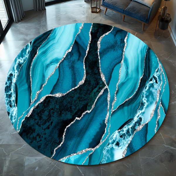 Blue Round Rug - Etsy