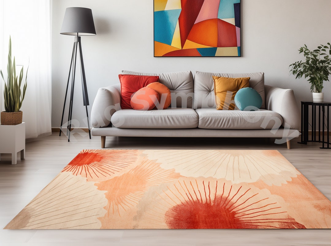 Sunburst Area Rug: Mid Century Modern Pastel Shapes - Etsy