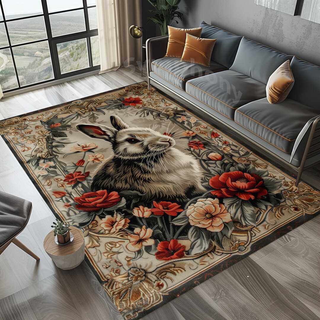 Rustic Rabbit Area Rug, Rustic Rabbit Rug, Rabbit Rug, Rabbit Area Rug ...