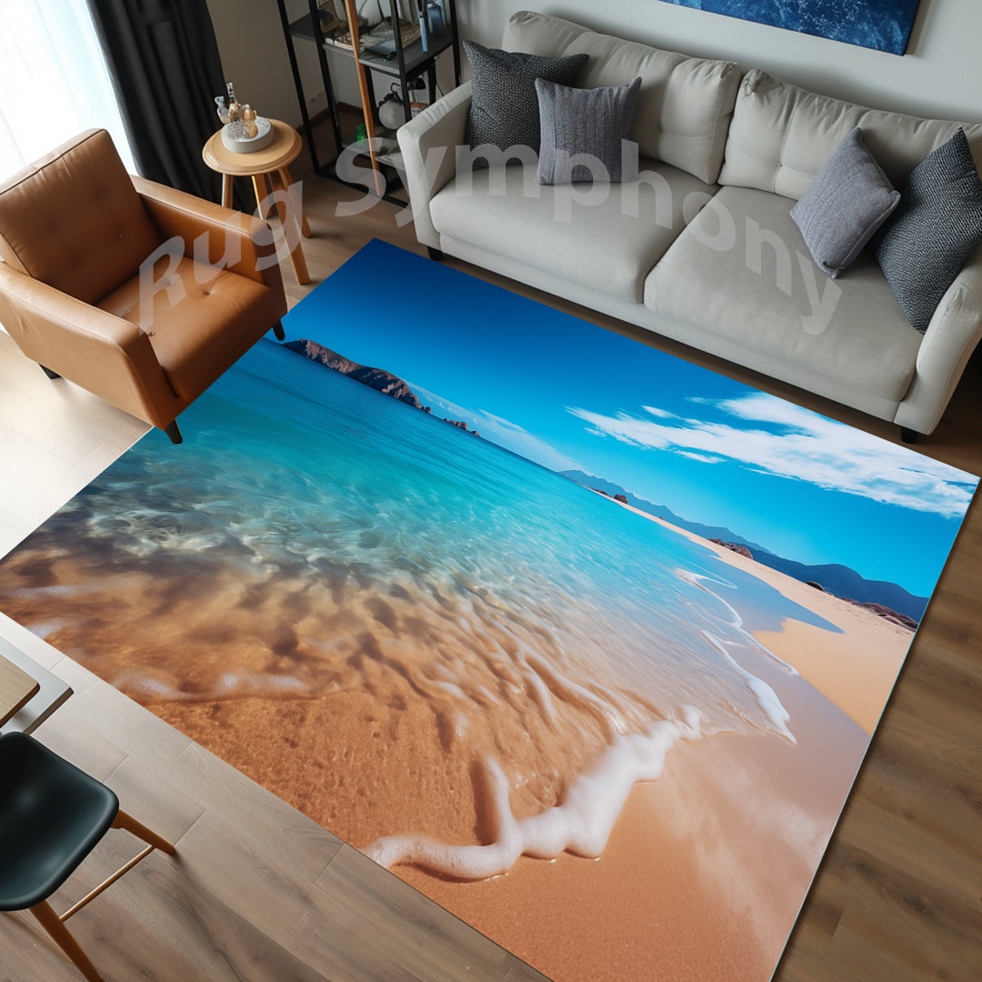 Neon Look Beach Area Rug, Blue Tropical Beach Sea Rug, Night Sea Rug ...