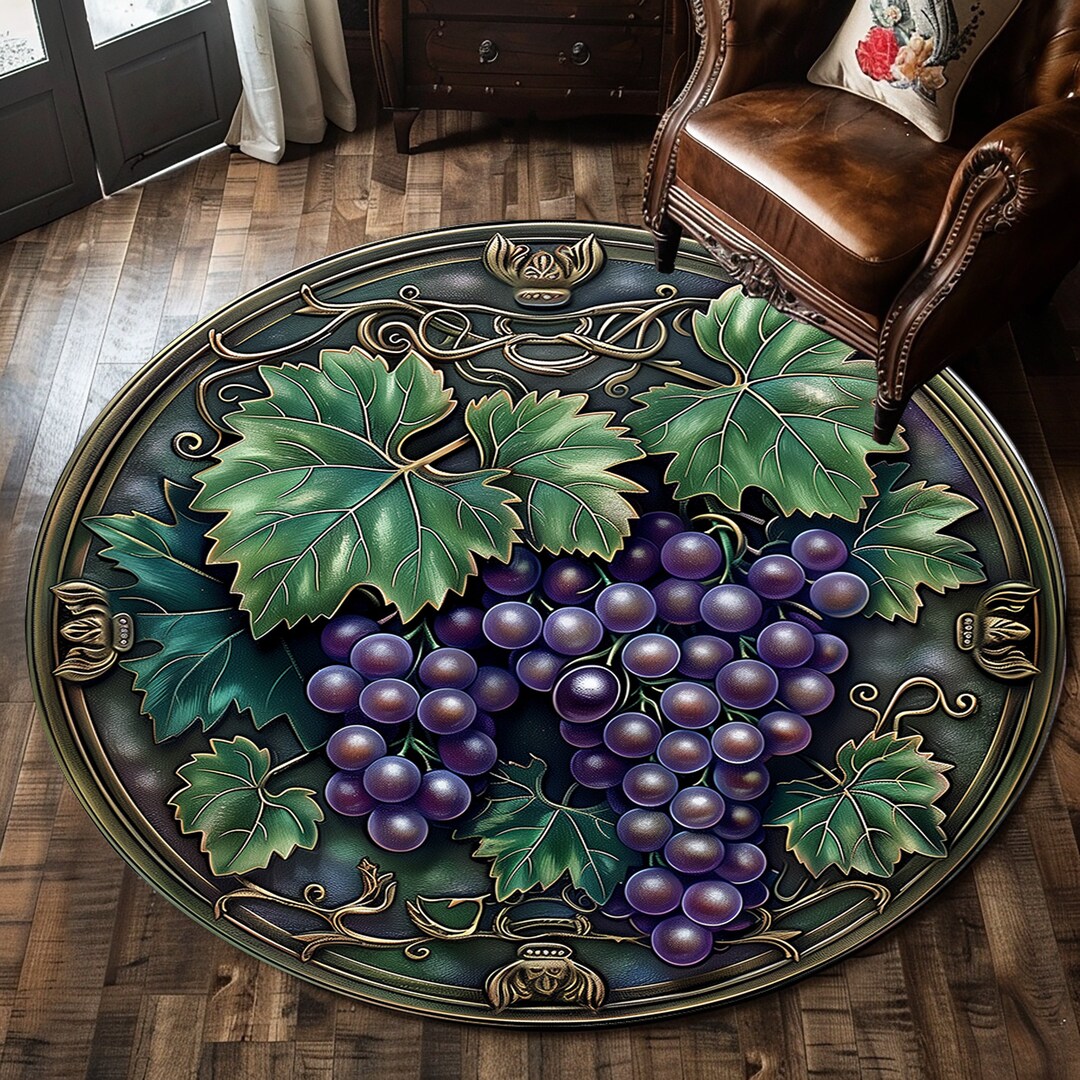 Round Grapes Kitchen Rug: Non-slip Cotton Base - Etsy