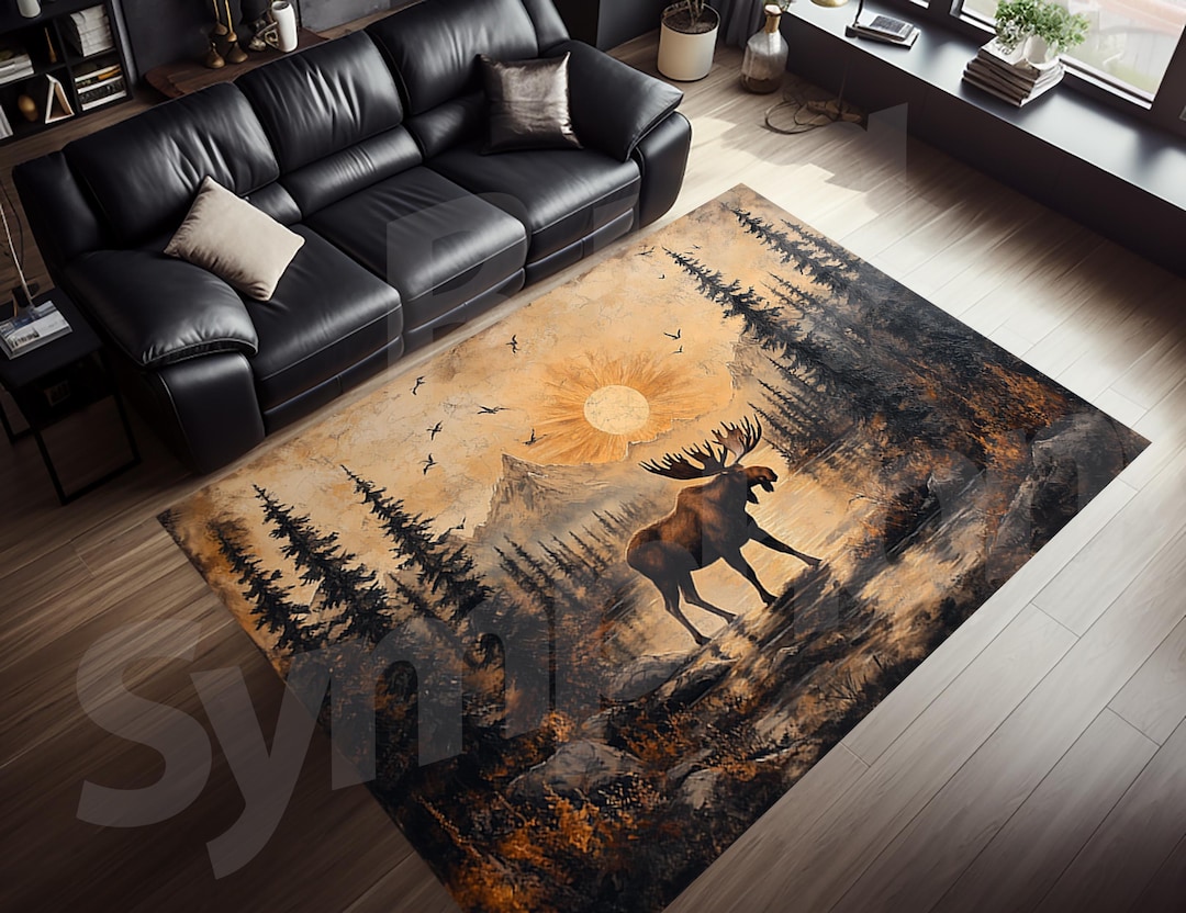 Vintage American Moose Area Rug: Retro Cabin Decor - Etsy