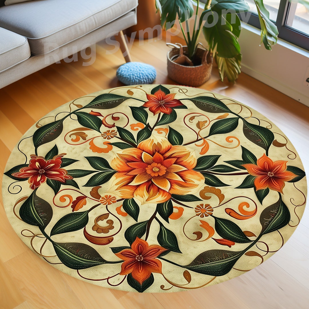 Round Flower Rug, Round Botanic Rug, Round Stars Rug, Round Flowers Rug ...
