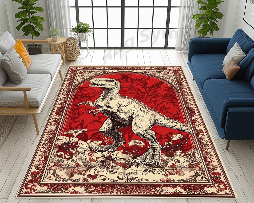 Oriental Dinosaur Rug, Floral Dinosaur Rug, Rustic Dinosaur Rug, Dino ...