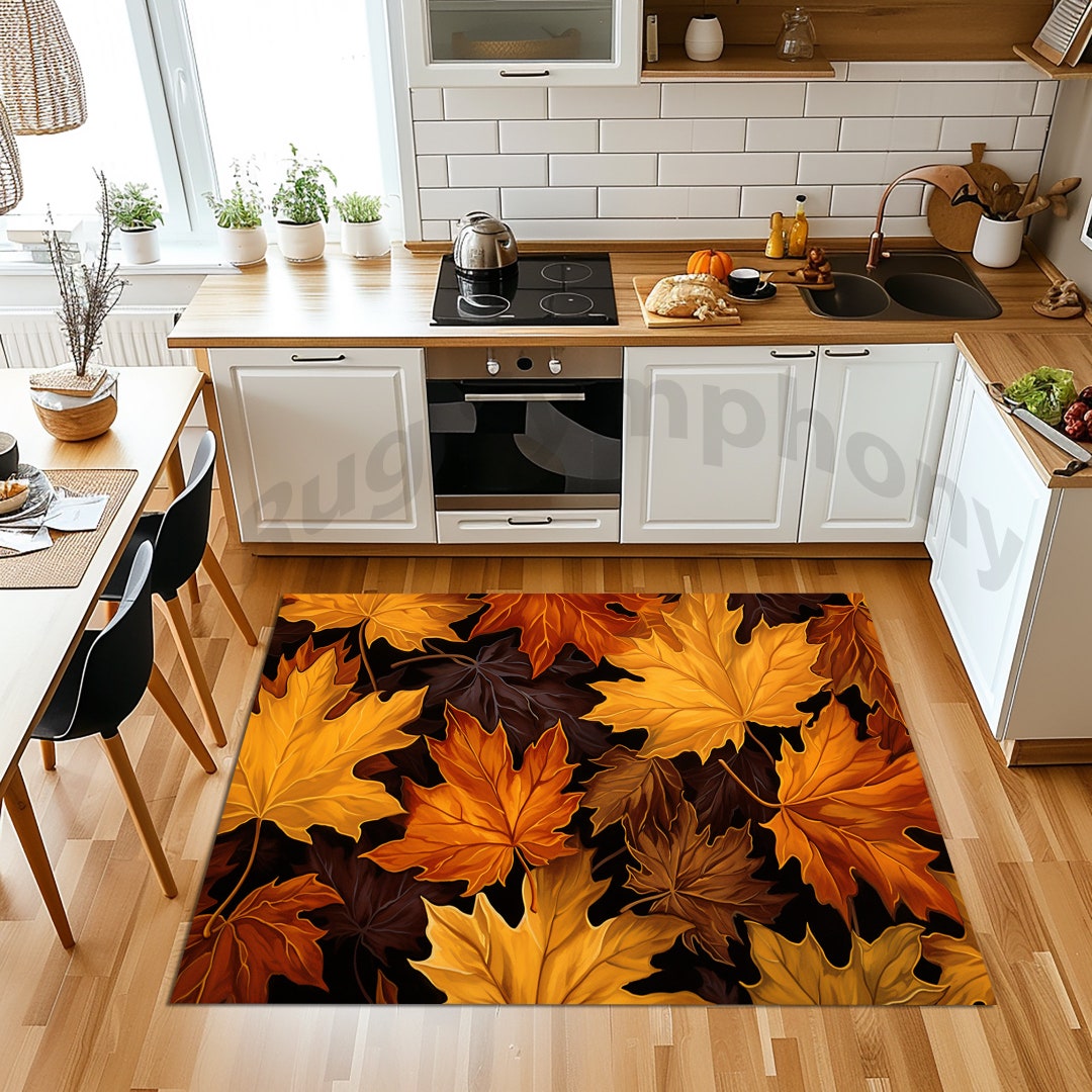Kitchen Rug, Fall Leaves Rug, Brown Leaf Rug, Leaf Art Rug ...