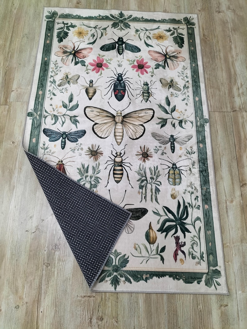 Insect Print Rug: Green & Yellow Beetle Pattern Area Rug - Etsy