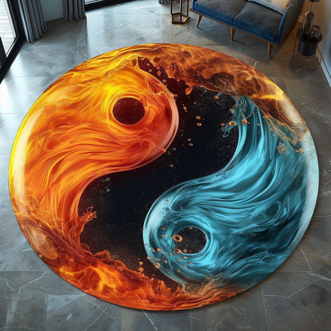 Fire and Water Round Yin Yang Rug, Round Yin Yang Gift Rug, Creative ...