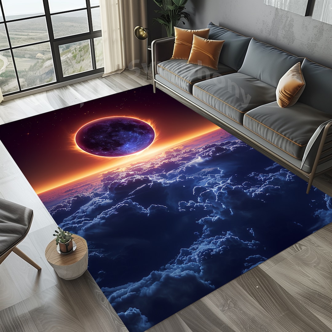 Incredible Solar Eclipse Illustration Rug, Sun Moon Rug, Crescent Solar ...