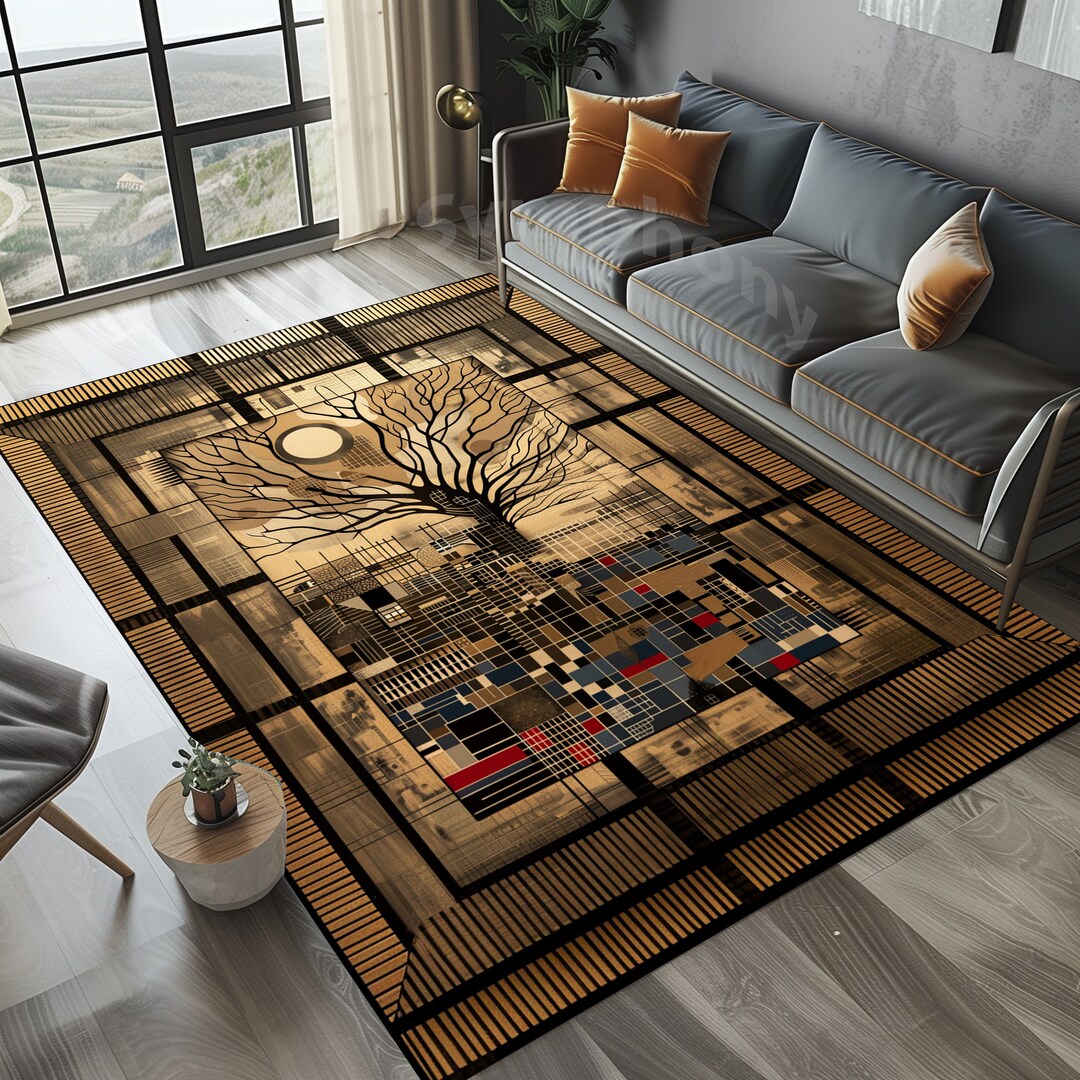 Abstract Tree Rug, Abstract Geometric Pattern Rug, Tree of Life Rug ...