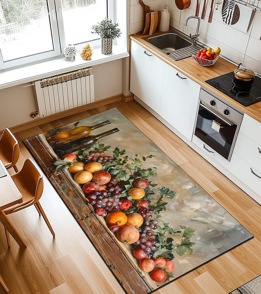 Oil Paint Style Fruits Kitchen Runner, Kitchen Wine Runner, Wine Glass ...