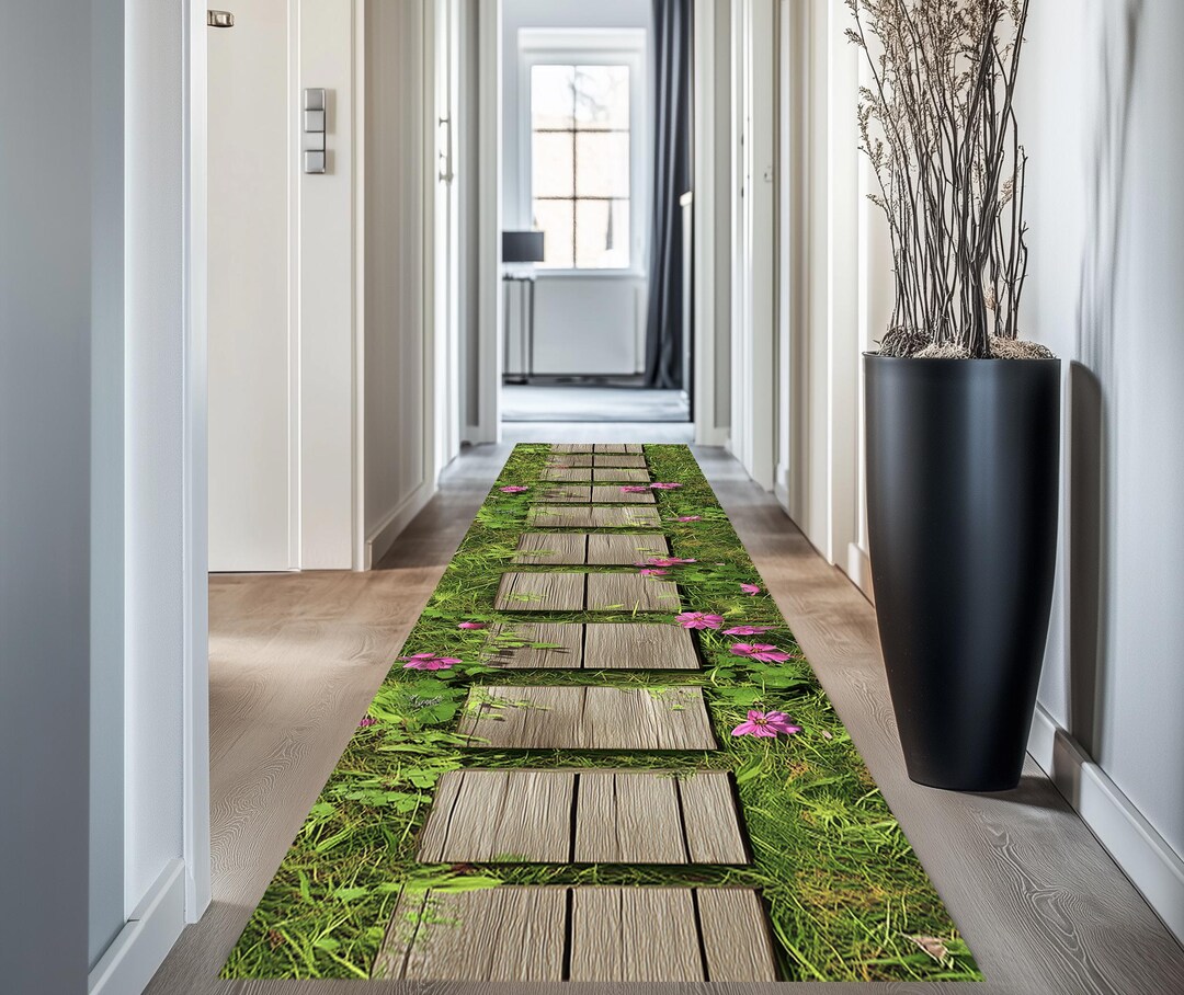 Floral Grass Runner, Green Road Runner, Hallway Grass Runner, Hallway ...