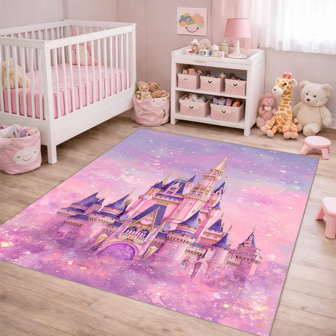 Pink Princess Castle Rug, Girls Room Decor, Fantasy Design - Etsy