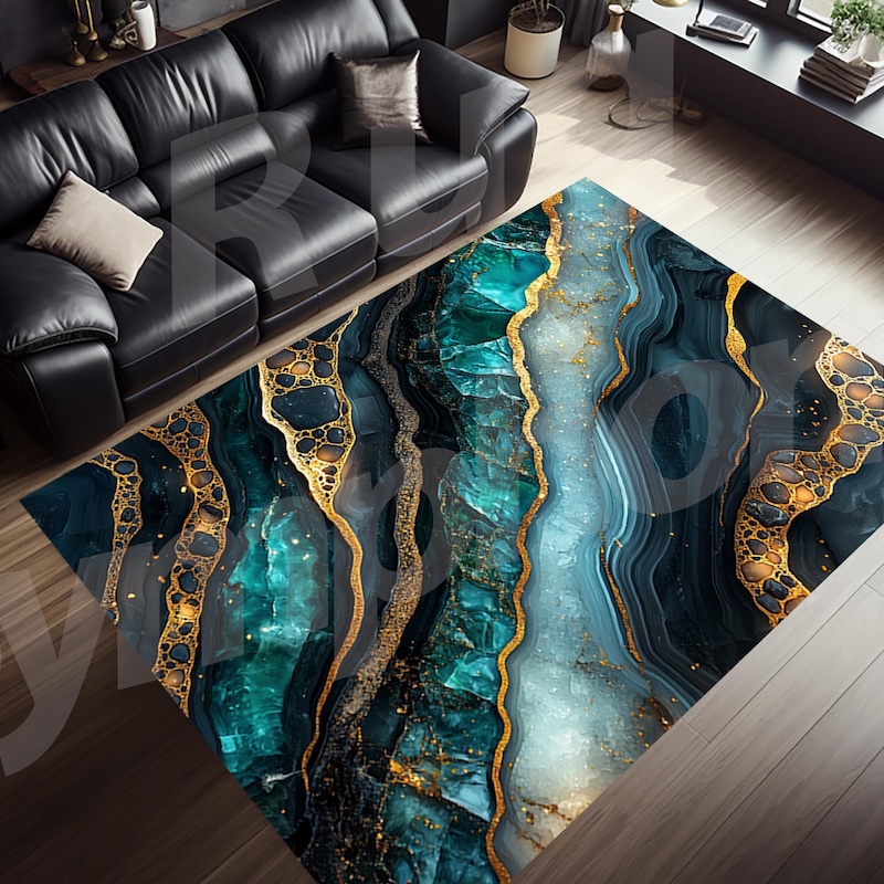 Green and Gold Area Rug - Etsy