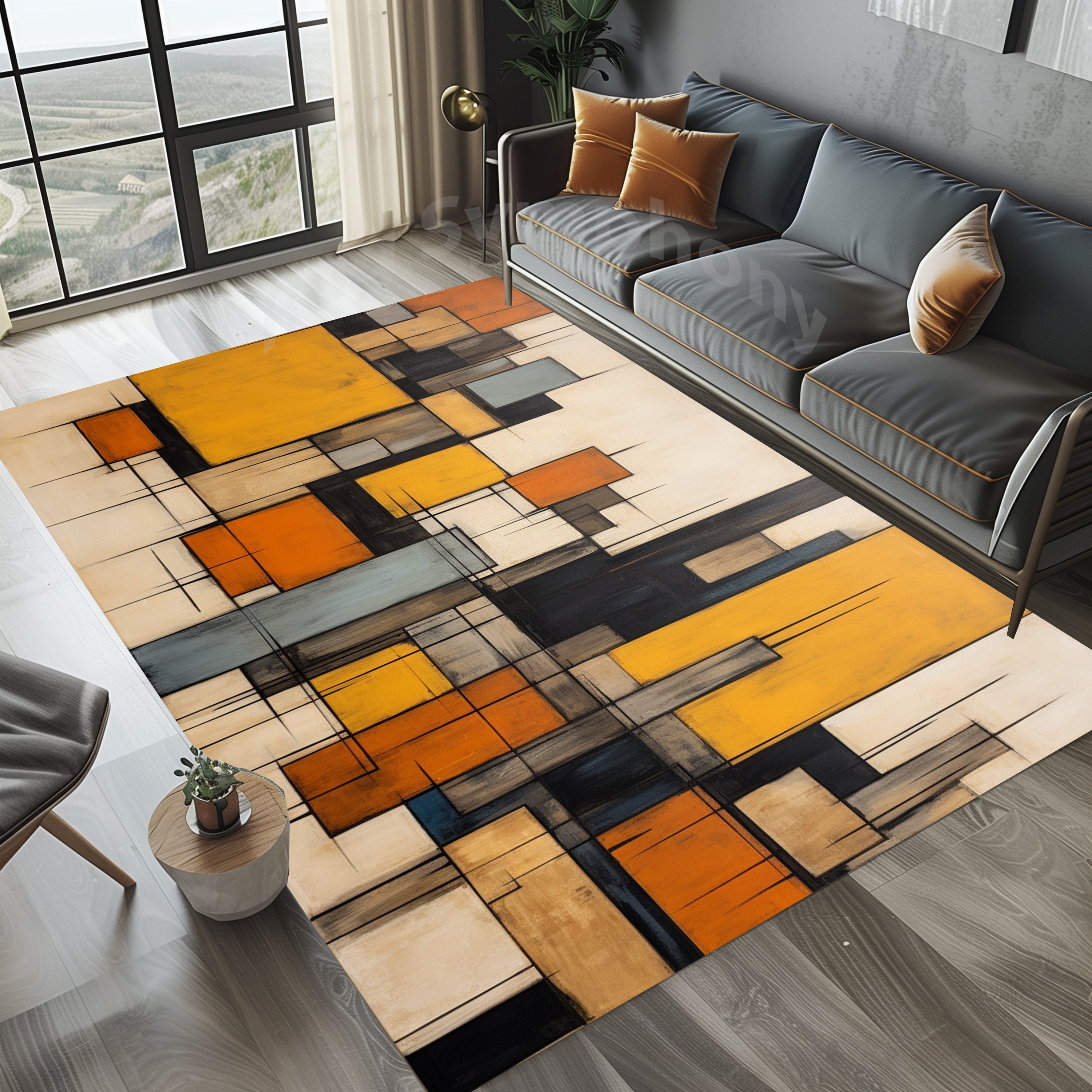 Mid Century Modern Rug, Mid Century Theme Rug, Mid Century Modern Area ...