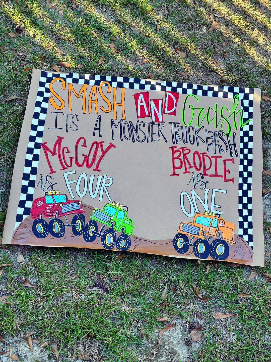 Monster Truck Party Banner Monster Truck Birthday Banner Kraft Paper ...