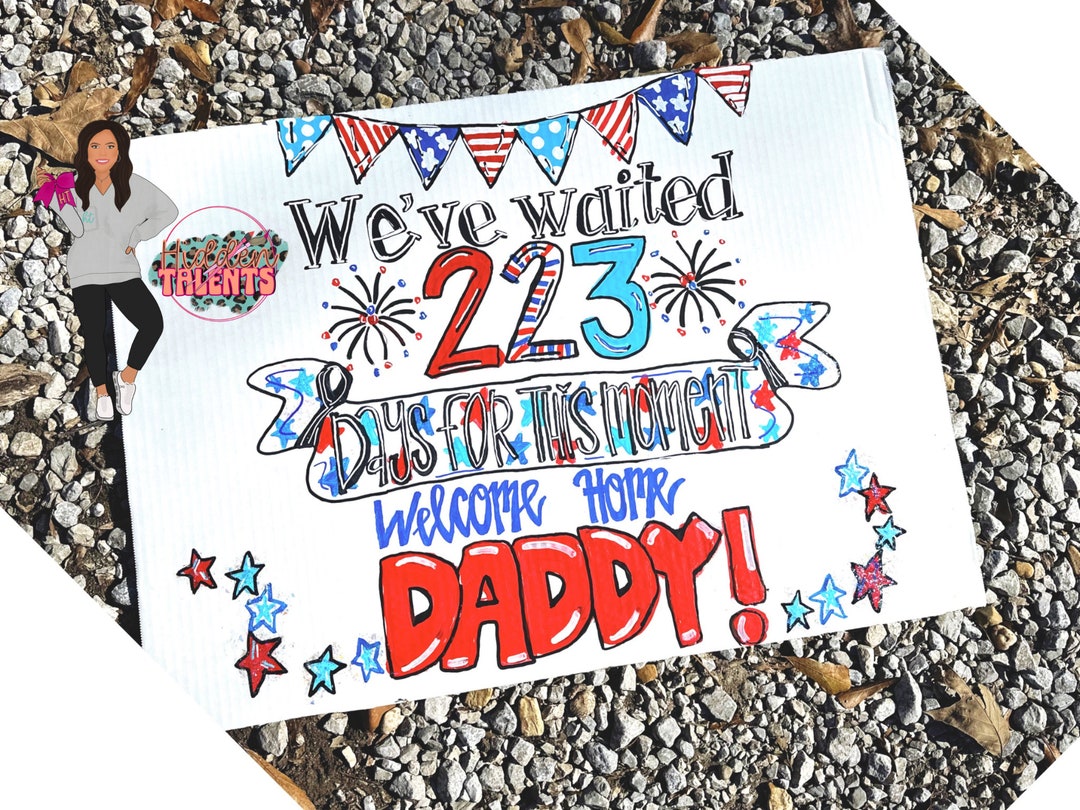Welcome Home Daddy Sign Red White Blue Homecoming Back From Deployment ...