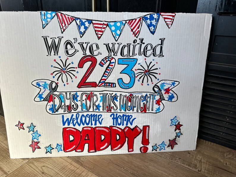 Welcome Home Daddy Sign Red White Blue Homecoming Back From Deployment ...