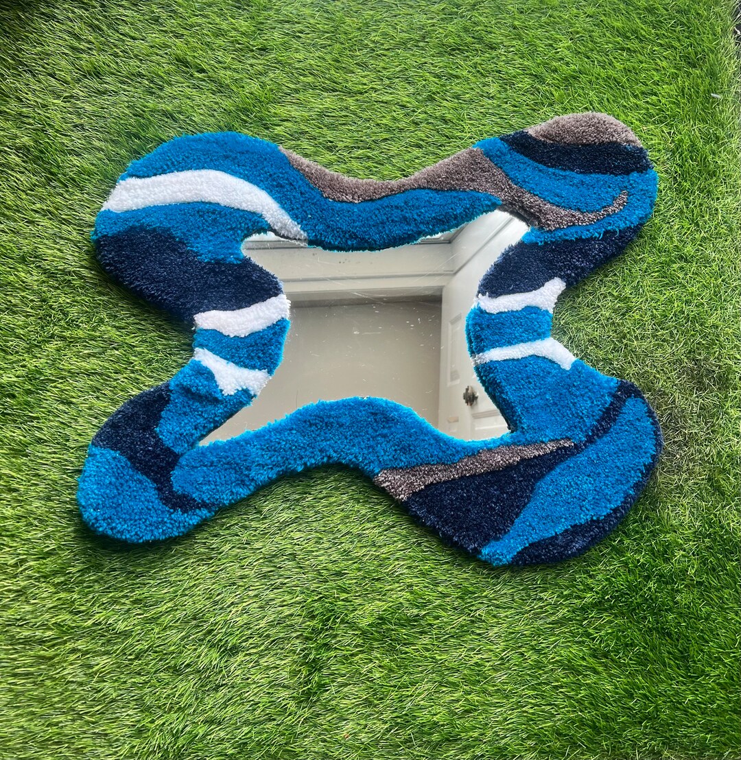 Blue Tufted Fluffy Rug Mirror - Etsy