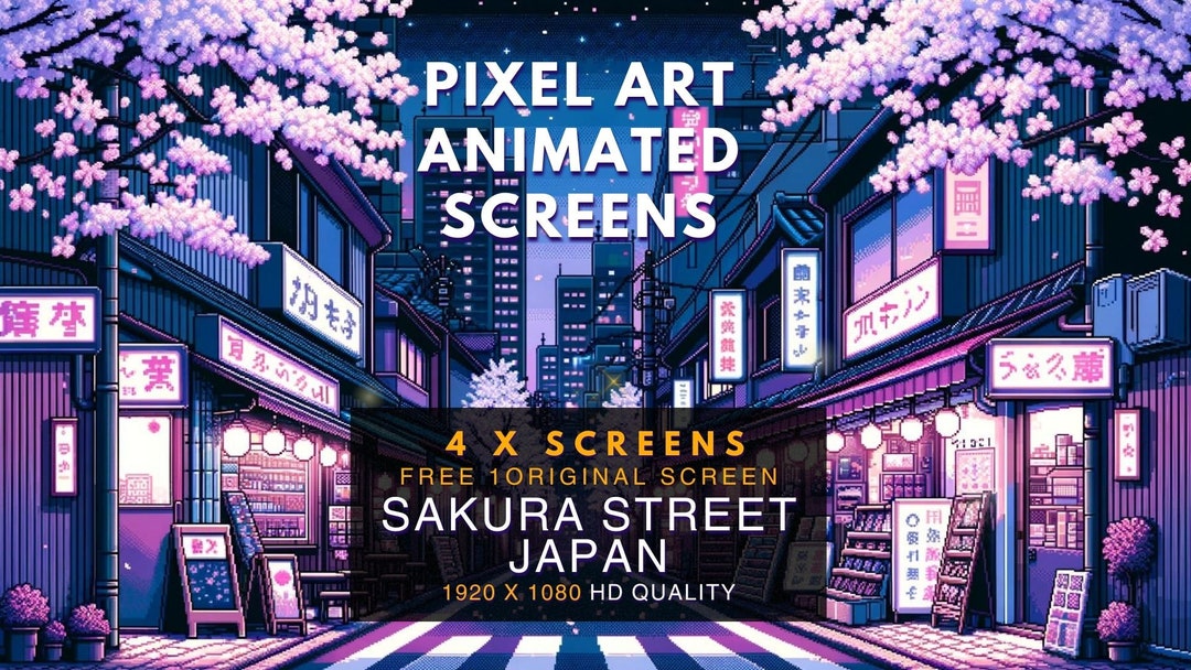 Sakura Street Japan Animated Screens | Pixel Art Twitch Overlay Pack ...