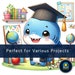Graduation Shark Watercolor Chibi Cute Shark Clipart, Adorable ...
