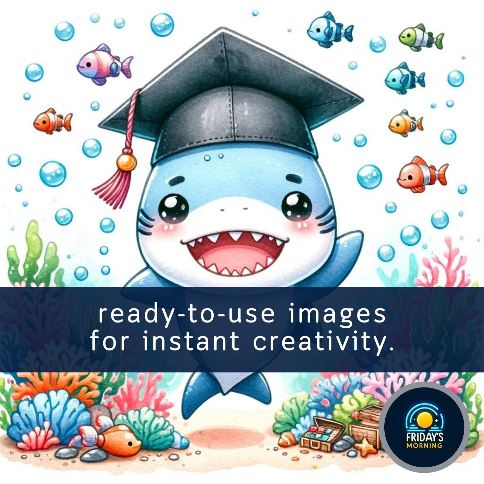 Graduation Shark Watercolor Chibi Cute Shark Clipart, Adorable ...
