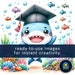 Graduation Shark Watercolor Chibi Cute Shark Clipart, Adorable ...