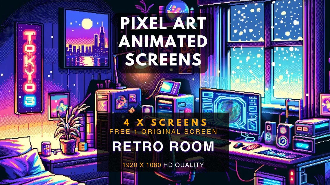 Animated Scene | Pixel Art Screens | Gamer Retro Room Winter | 4 X ...