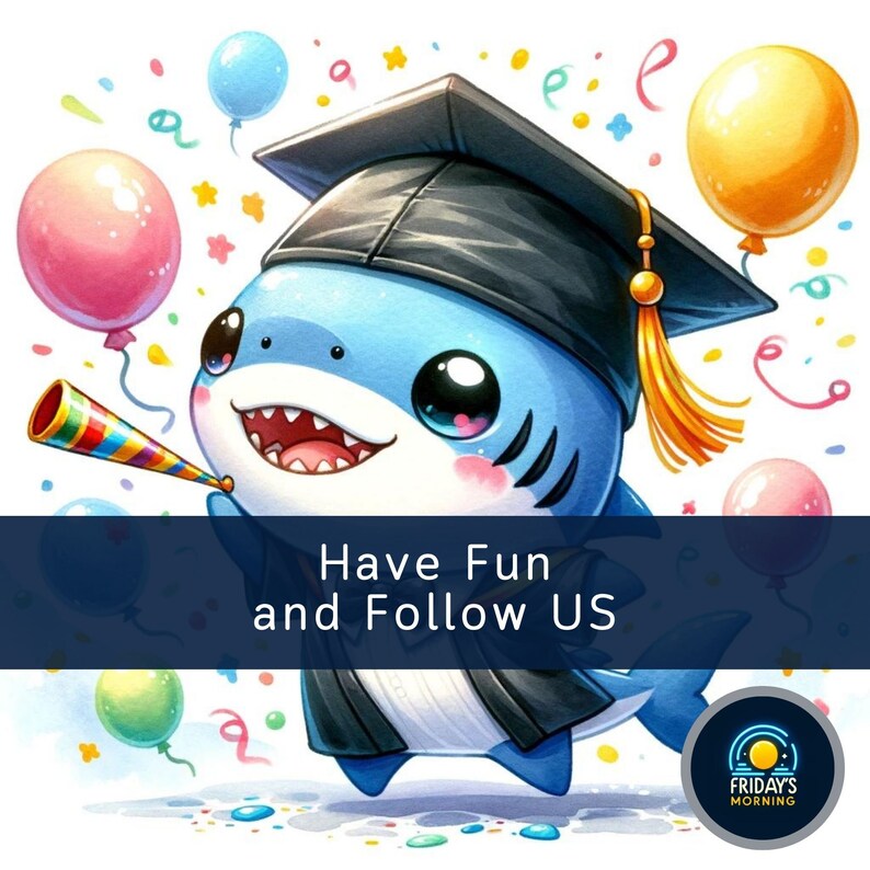 Graduation Shark Watercolor Chibi Cute Shark Clipart, Adorable ...
