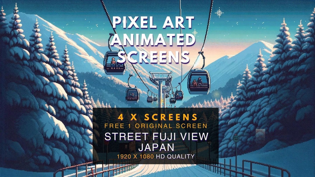Pixel Art Animated Twitch Stream Screens: Japan Ski Resort (MP4 File ...