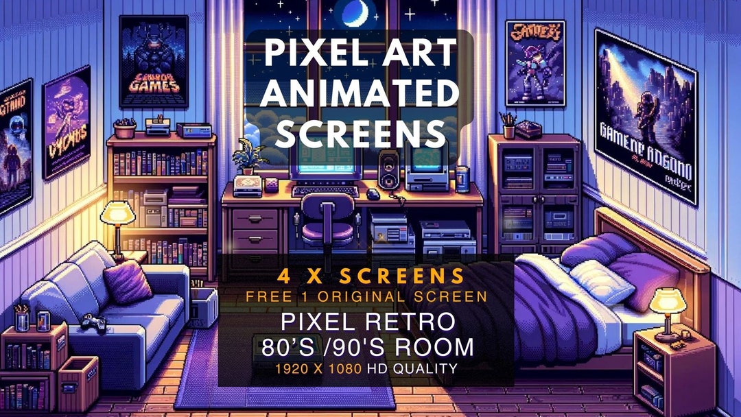 Animated Scene | Pixel Art Screens | Retro Room 80's 90's | 4 X Stream ...