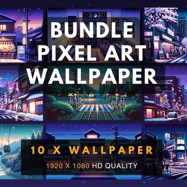 10 Pixel Art Wallpaper Japan View Pc Mac Desktop - Etsy