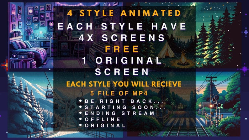 Pixel Art Animated Stream Screens: 4 Style Bundle - Etsy