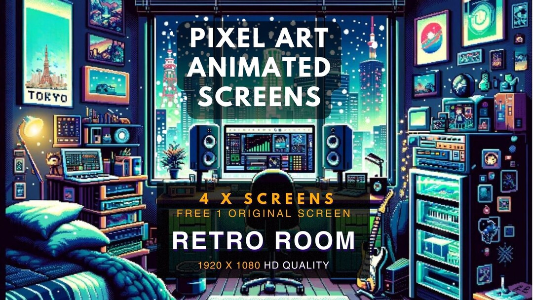 Animated Scene | Pixel Art Screens | Retro Room Winter in City | 4 ...