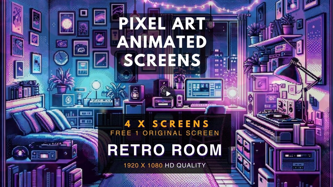 Animated Scene | Pixel Art Screens | Retro Room | 4 X Stream Package ...