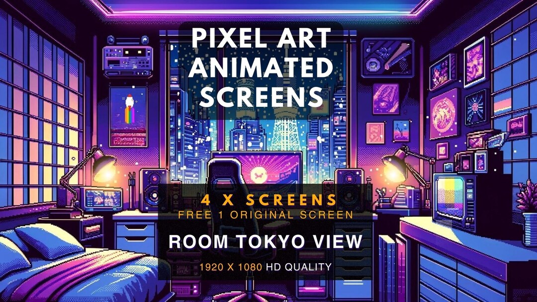 Animated Scene | Pixel Art Screens | Room Tokyo View Winter | 4 X ...