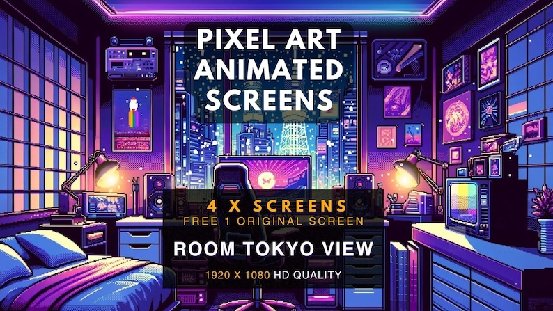 Animated Scene | Pixel Art Screens | Room Tokyo View Winter | 4 X ...