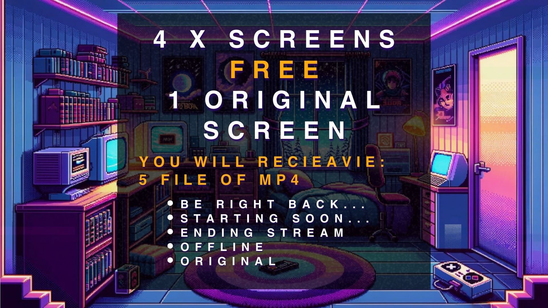 Pixel Art Screens Retro Room 80/90's Space 4 X Stream Package Twitch ...
