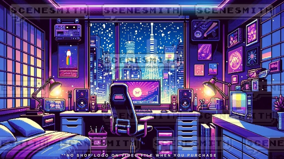 Animated Scene | Pixel Art Screens | Room Tokyo View Winter | 4 X ...