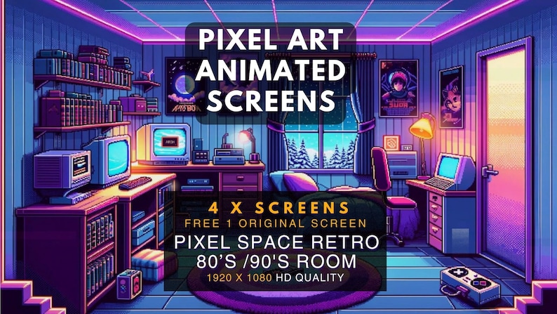 Animated Scene | Pixel Art Screens | Retro Room 80/90's Space | 4 X ...